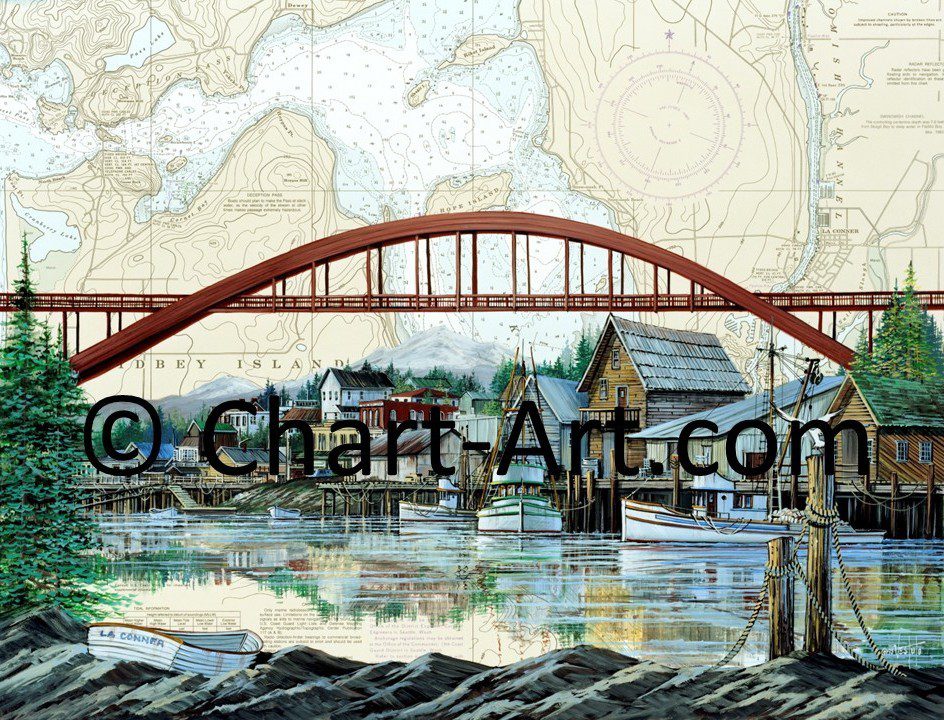 Rainbow Bridge La Conner WA - Chart Art Prints